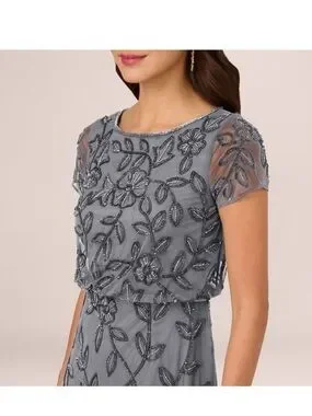Adrianna Papell | Dresses | Adrianna Papell Dusty Blue Beaded Gown Nwt ...